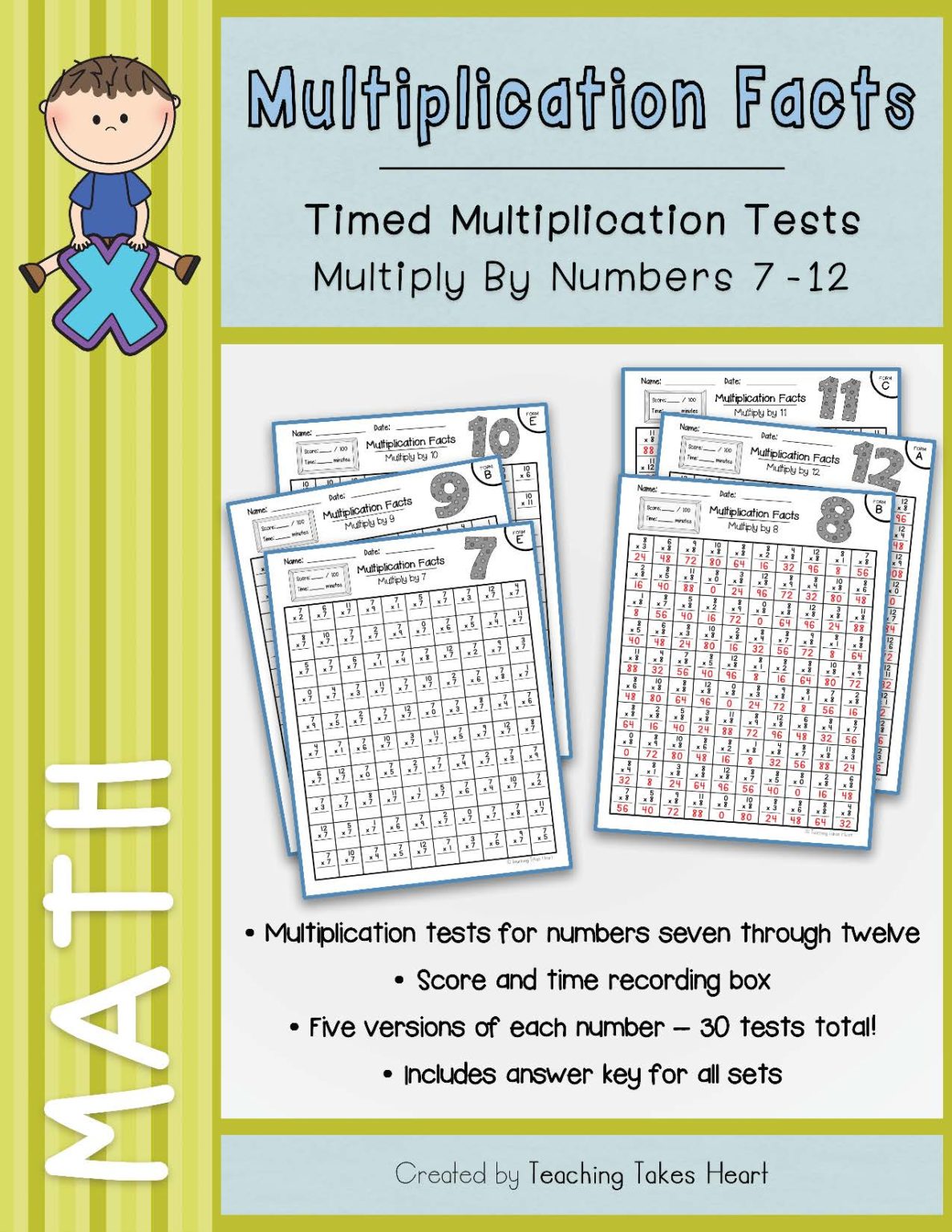 Multiplication Timed Tests: Multiply by Numbers 7 - 12 | Teaching Takes ...