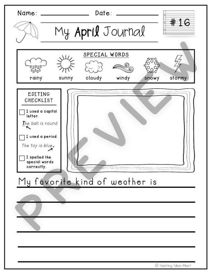 FREE PRIMARY WRITING JOURNAL PROMPTS: April - Teaching Takes Heart